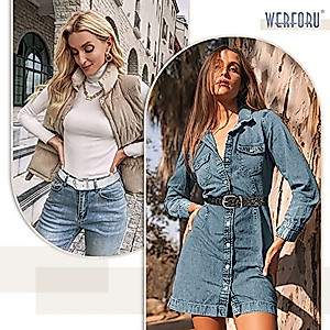 WERFORU Women Shiny Bling Sequins PU Leather Waist Belt for Jeans Dress with Silver Pin Buckle, Black, Fit Waist Size 43-47 Inches-