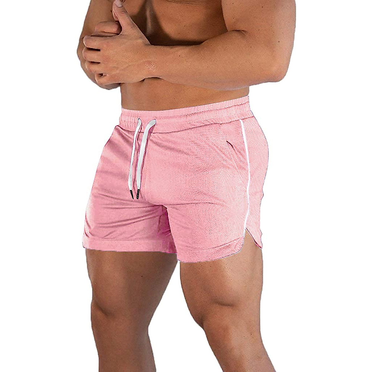 EVERWORTH Men's Athletic Shorts Gym Workout Short Shorts Casual Shorts Running Bodybuilding 5 Inch Inseam Shorts Pink US XL