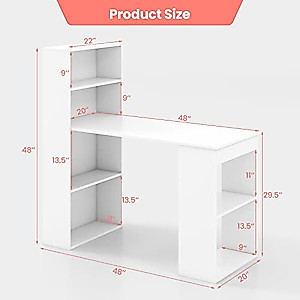 IFANNY 48 Inch Computer Desk with Bookshelf, Reversible Home Office Desk with Open Shelves & CPU Stand, Modern Space-Saving Writing Desk Computer Workstation for Study, Living Room (White)