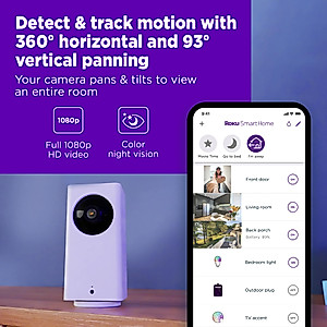 Roku Indoor Camera 360° for Home Security - Security Camera with 1080p HD Color Night Vision, Compatible with Alexa & Google, Motion Detection & Tracking - Pan & Tilt (Renewed)