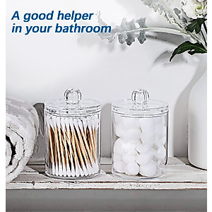 Sackei 2 Pack Qtip Holder Dispenser with Lid, Clear Acrylic q tip Organizer and Storage for Cotton Swabs, Cotton Ball, Floss, Cotton Round Pads, Bathroom Decor Accessories for Vanity Makeup Canister