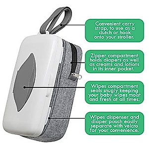 Baby Wipes Dispenser with Diaper Pouch 2 in 1 Portable Travel Clutch with Strap for Carrying Diapers and Wipes On The Go Grey Melange