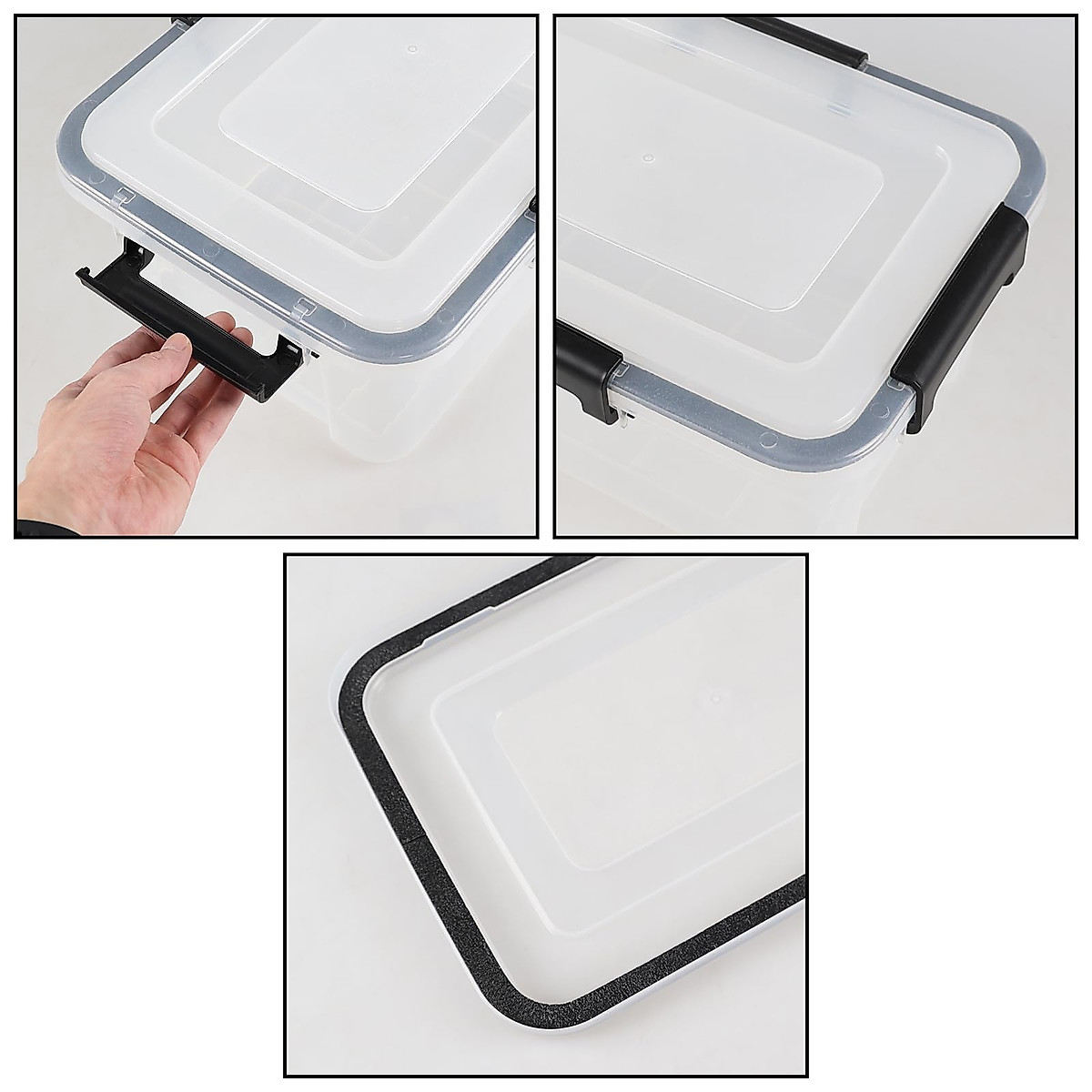 Lasbily 12 Quart Plastic Stackable Storage Bins with Gasket Seal Lids, 6 Pack Clear Storage Bins with Latching Lids