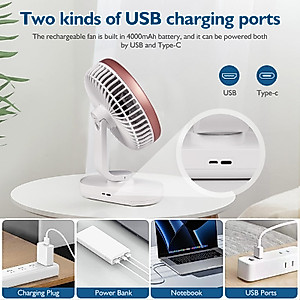 Battery Operated Fan 4000mAh, Rechargeable Fan, Portable Desk Fan,Small battery powered fan ,Small fan, Oscillating Fan,Dual Adjustable Angle Desktop Air Circulate Fan with 4 Speed for Home Office