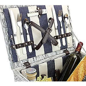 Picnic Basket for 2 Persons with Waterproof Blanket, Durable Wicker Picnic Hamper Set, Willow Picnic Basket Accessories Plates and Utensils, Perfect Wedding, Birthday Gift (Grey Washed)