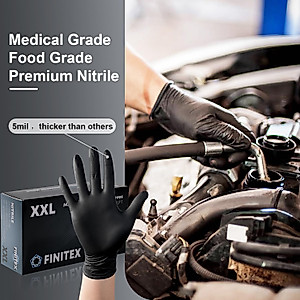 FINITEX - Black Nitrile Disposable Gloves, 5mil, Powder-free, Medical Exam Gloves Latex-Free 100 PCS For Cleaning Food Gloves (XX-Large (Pack of 90))