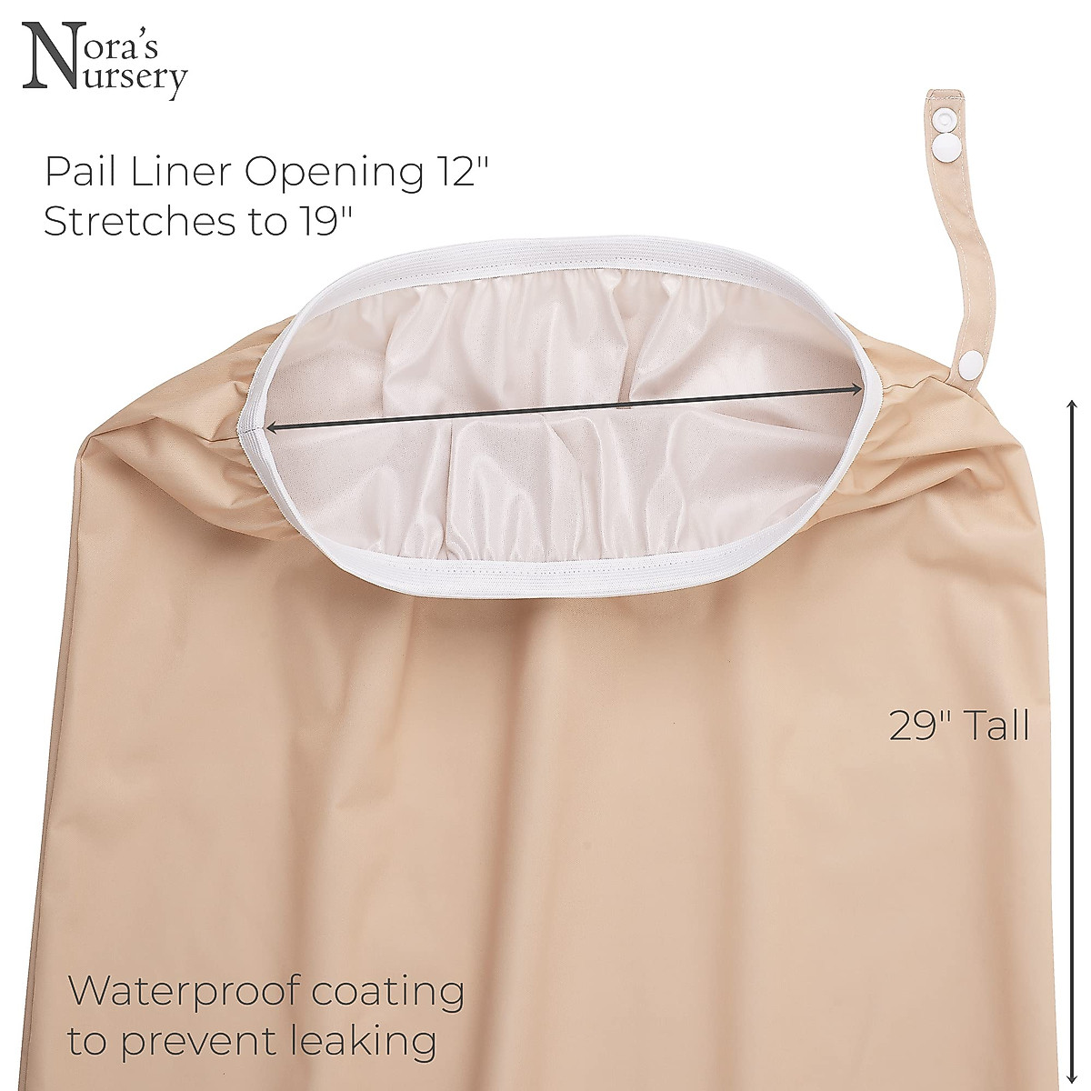 Nora's Nursery Pail Liner for Cloth Diapers - Reusable and Washable - Fits all Standard Diaper Pails - Waterproof Pail Liner with Strap for Diaper Pails, Laundry & Kitchen Garbage Cans (Desert - 2Pk)