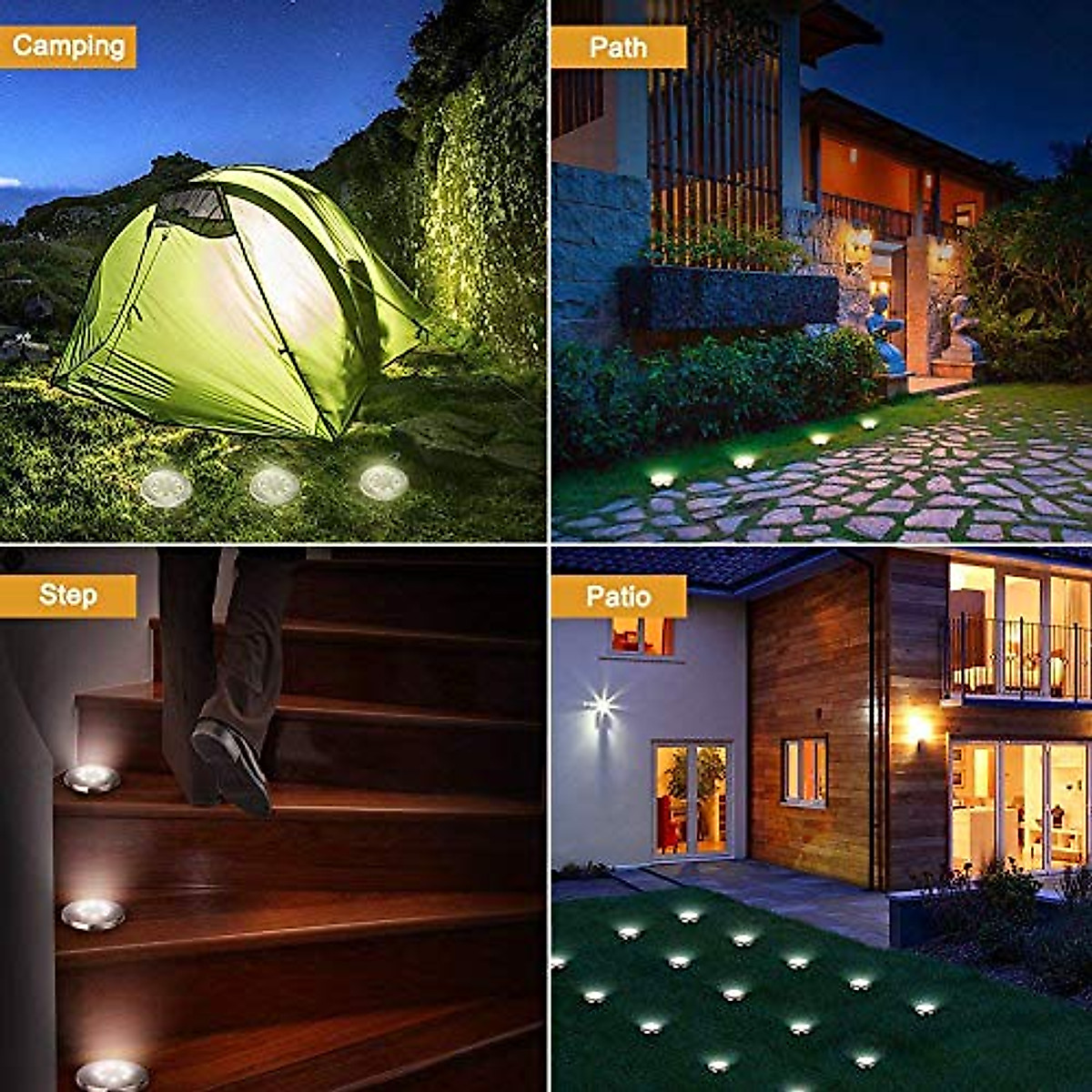 Aogist 4 Packs Solar Ground Lights,8 LED Garden Lights Patio Disk Lights In-Ground Outdoor Landscape Lighting for Lawn Patio Pathway Yard Deck Walkway