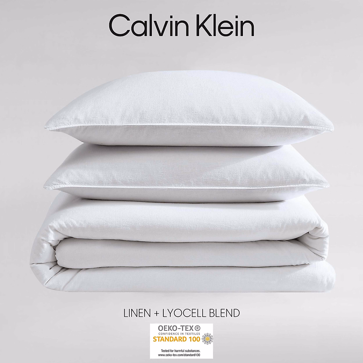 Calvin Klein - Queen Duvet Cover Set, Soft Linen Blend Bedding, Pre-Washed Home Decor for Extra Softness (Soft Linen White, Queen)