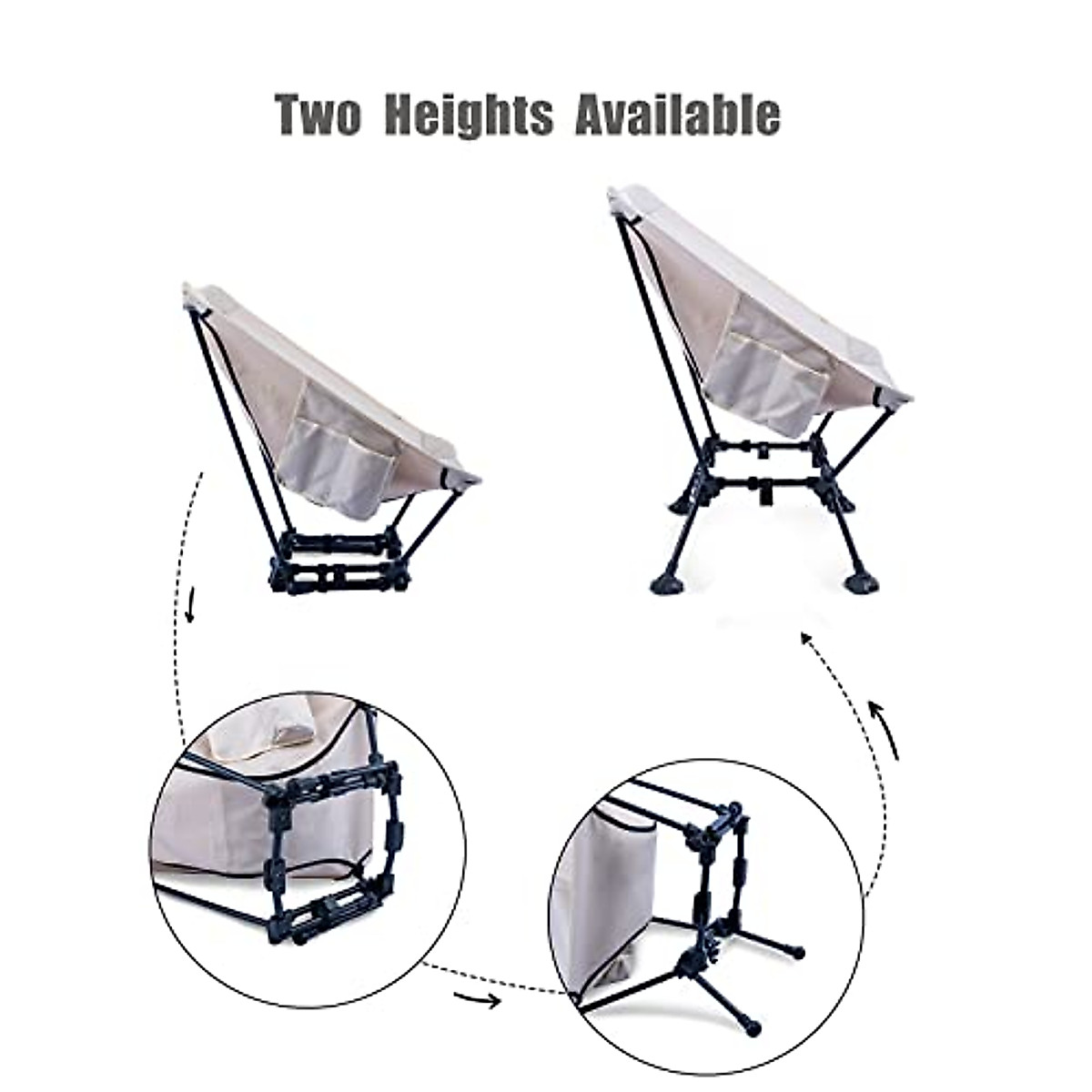 iClimb Two-Heights Light Compact Comfortable Camping Folding Beach Chair with Anti-Sinking Large Feet and Carry Bag (Beige)