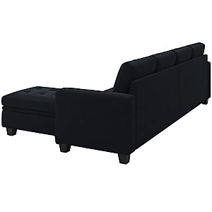 Belffin Velvet Reversible Sectional Sofa with Chaise Convertible L Shaped 4-seat Sectional Couch with Storage Ottoman Black