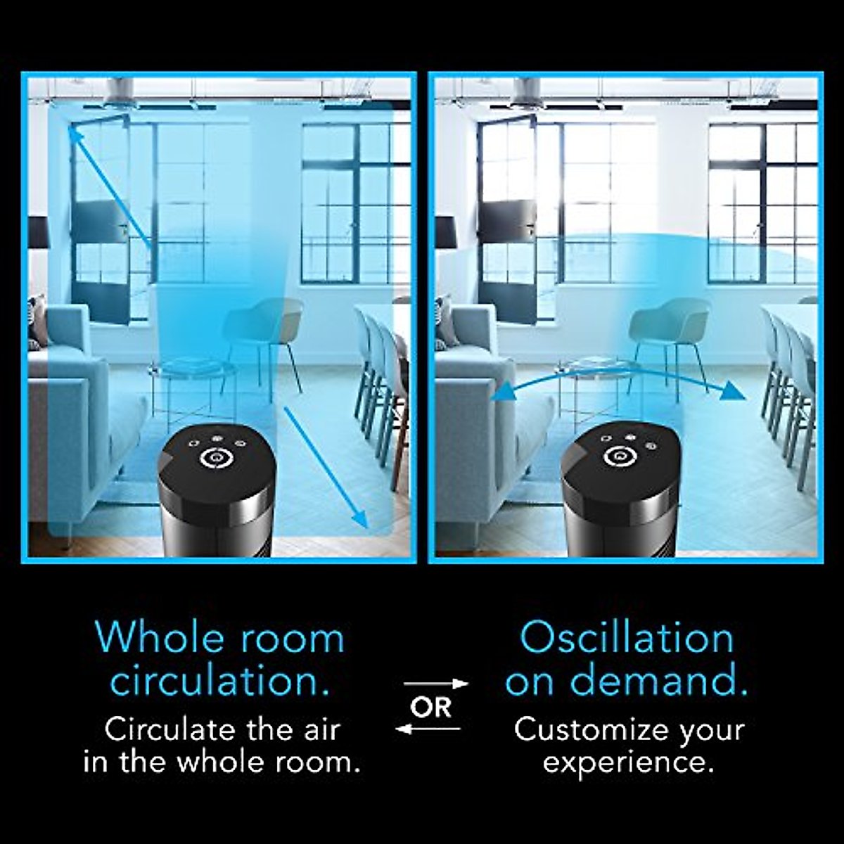 Vornado OSCR37 Oscillating Tower Fan and Air Circulator with Remote, Smooth Oscillation, Timer and Touch Controls, 37-Inch,Black