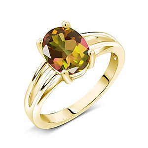 Gem Stone King 18K Yellow Gold Plated Silver 9X7MM Oval Gemstone Birthstone Solitaire Engagement Ring | Wedding Engagement Anniversary Promise Ring For Women | Available In Size 5, 6, 7, 8, 9