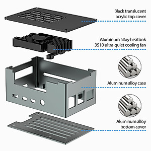 InnoMaker Aluminum Case for Raspberry Pi 4 with 3510 PWM Fan Passive Heatsink Aluminum Alloy Case suitable for DAC/DAC PRO/AMP/AMP PRO/RS485&CAN Hat and most of Raspberry Pi Add-On Hat