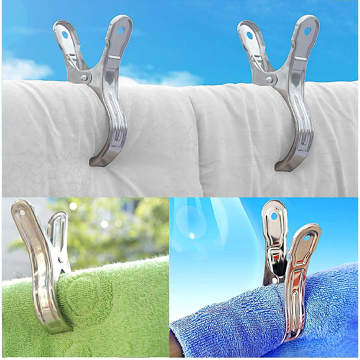 8 Pack Stainless Steel Clothespins, 4.7 Inch Towel Clips for Beach Chairs，Giant Clothes Pins,Metal Clip - Keep Your Towel from Blowing Away, Suitable for Home Use/Beach Chairs on Cruise Ships