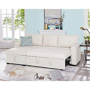 Naomi Home 85 in. Convertible Sofa with Storage, Reversible L Shape Sofa Couch with Chaise, Comfy Sectional Couches for Living Room, Cream - Velvet
