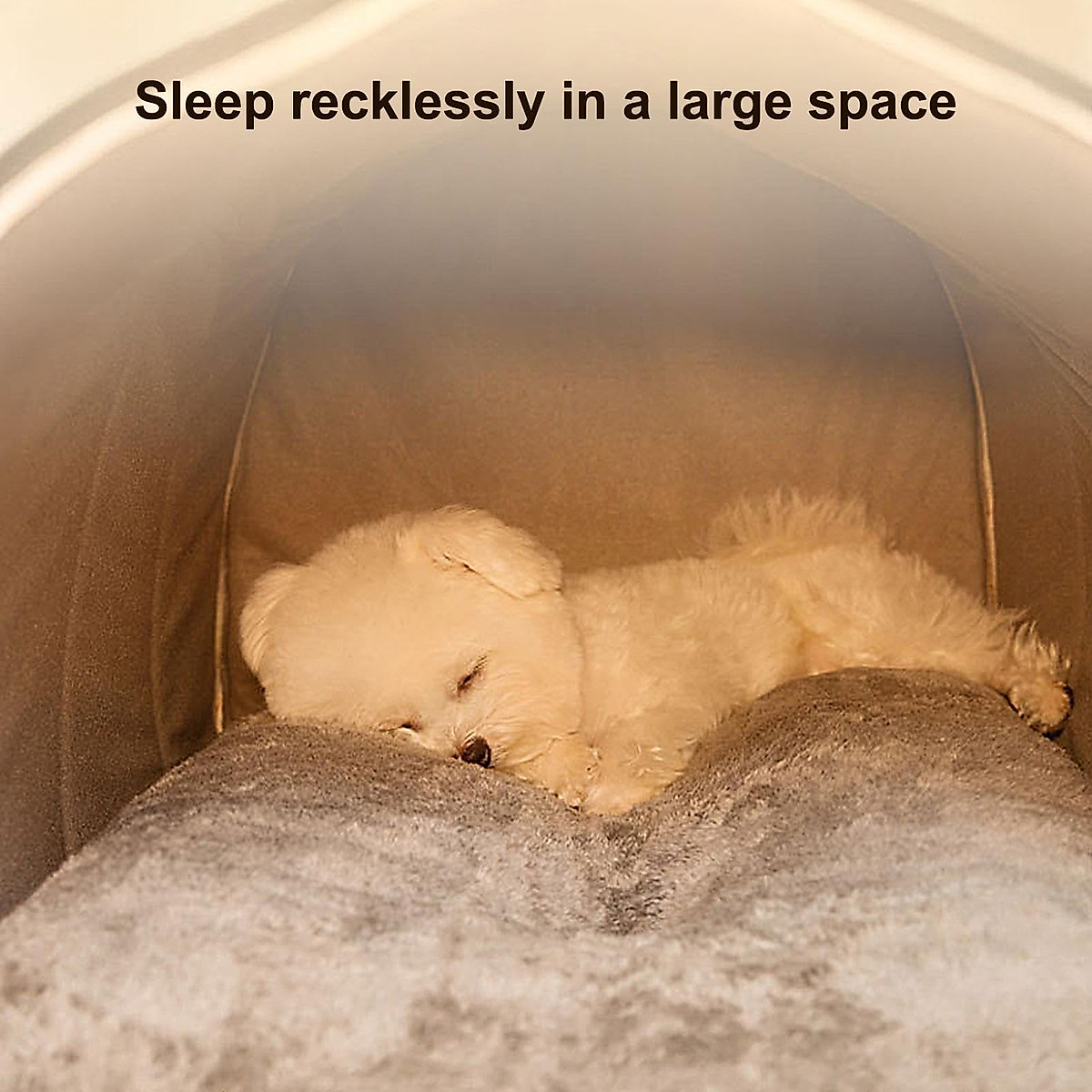 MCGOS Dog Bed Cave, 40x35x35cm Breathable Covered Dog Bed, Plush Dog Bed Cave, Washable Self Warming Pet Bed, Comfortable Warm Dog Hideaway Elastic Dog House for Cats Dogs Bunnies Rabbits Small Pets