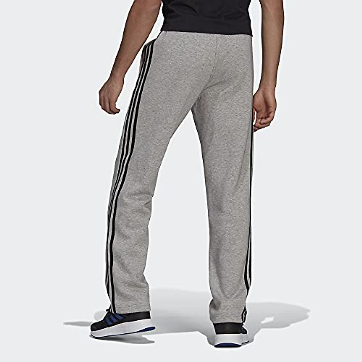 adidas Men's Essentials Fleece Open Hem 3-Stripes Pants, Medium Grey Heather, Small