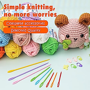 Hssugi Easy Yarn for Beginners, 4x50g Beginner Yarn with Easy-to-See Stitches, Beginner Chunky Yarn with Crocheting Accessories for DIY Crocheting Projects