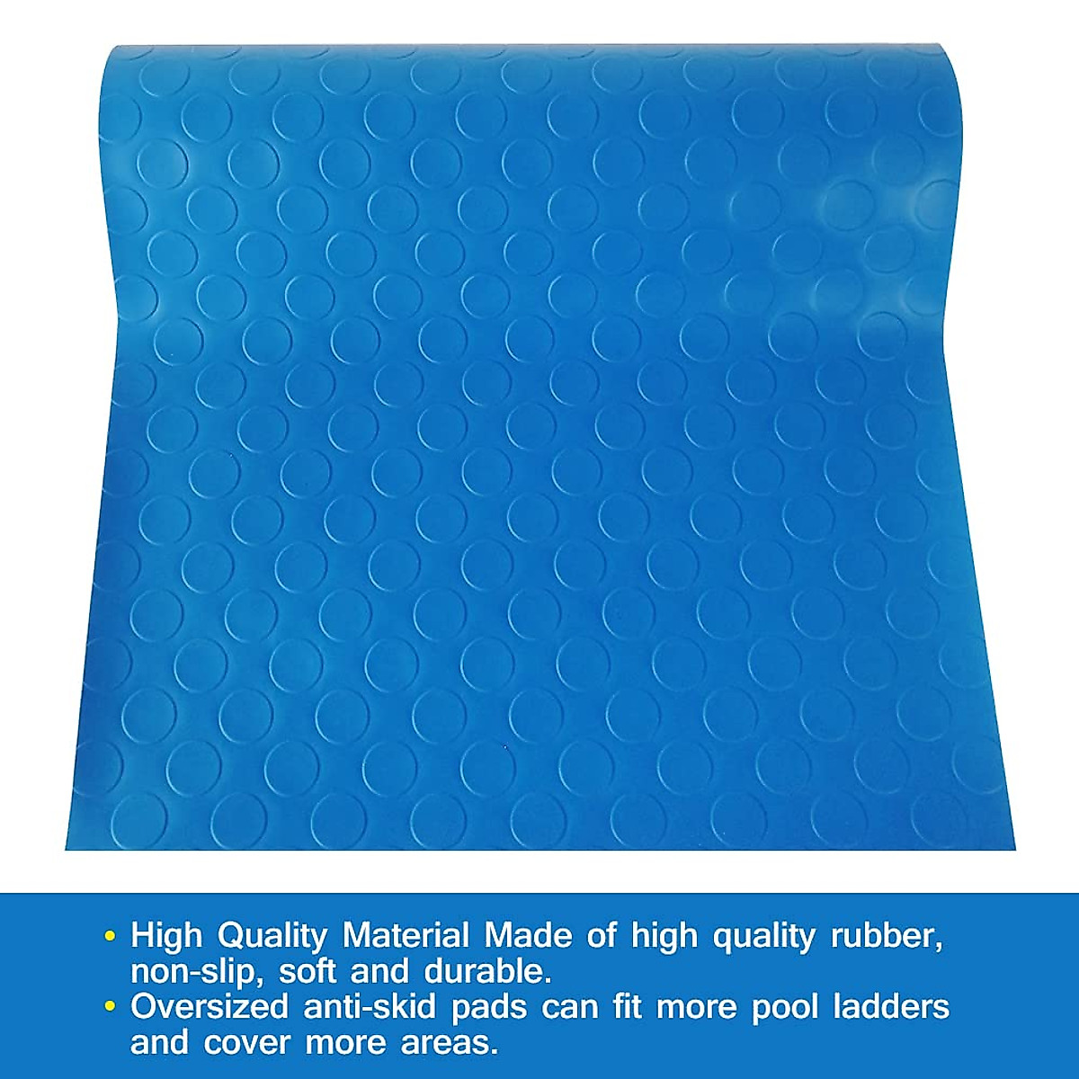 YESEEM Large Swimming Pool Ladder Mat, 15"x39" Protective Non-Slip Pool Step Pad for Above Ground Swimming Pools Liner and Stairs (Blue, Round Texture)
