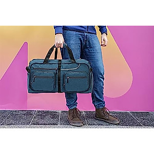 Travel Duffel Bag, 65L Foldable Travel Duffle Bag with Shoes Compartment and wet pocket, Waterproof & Tear Resistant (A4-Dark blue, 65L)