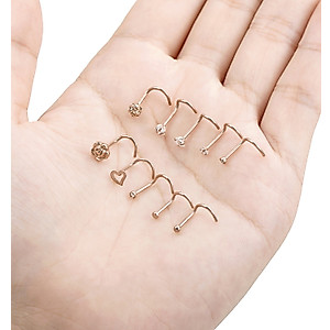 Tornito 20G 20Pcs Stainless Steel Nose Screw Studs Rings CZ Nose Ring Labret Nose Piercing Jewelry for Men Women (A1:20Pcs)
