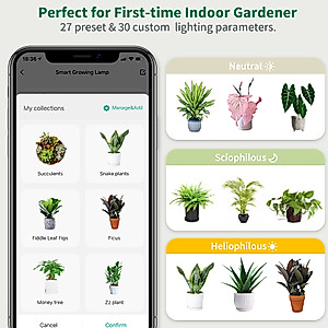Diivoo Smart Grow Light for Indoor Plant Full Spectrum, Bluetooth LED Growing Lamp for Small Herb Garden, Automatic Timer, Stepless Dimming, Height Adjustable