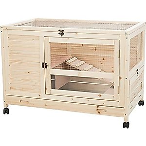 TRIXIE Natura X-Small Indoor Rabbit Hutch, Pet House for Rabbits and Guinea Pigs, Bunny Cage on Wheels, Pull Out Tray