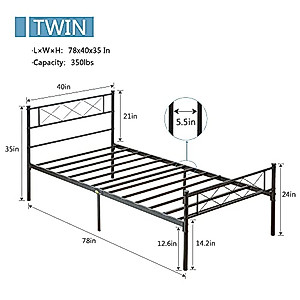 VECELO Metal Platform Bed Frame Mattress Foundation with Headboard & Footboard/Firm Support & Easy Set up Structure, Twin, Black