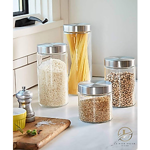 4pc Canister Sets for Kitchen Counter or Bathroom + Labels & Marker, Glass Cookie Jars with Airtight Lids - Food Storage Containers with Lids Airtight for Pantry - Flour, Sugar, Coffee, Cookies, etc.