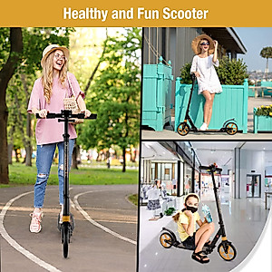 Kick Scooter for Kids Ages 8-12, Folding Scooter for Teens/Adults with 4 Adjustment Levels, Big 8" Wheels Scooters with Anti-Shock Suspension and Carry Strap, Adult Scooter up to 220lbs