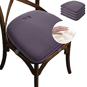 Big Hippo Chair Pads, Memory Foam Chair Seat Cushion Non Slip Rubber Back Thicken Chair Padding with Elastic Bands for Home Office Outdoor Seats (Gray, 4 Pack)
