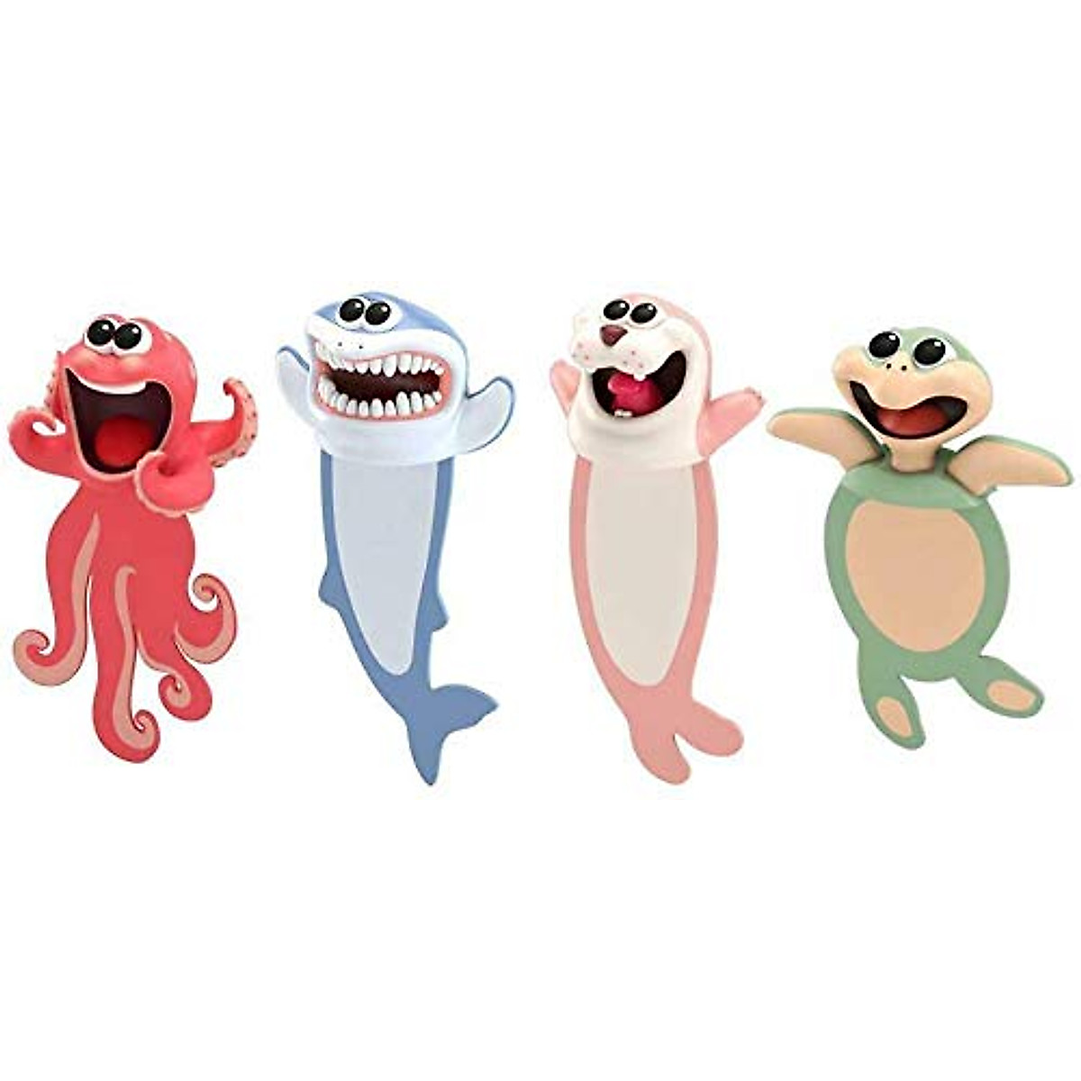 Wacky Pals Bookmarks Ocean Series Cute Book Marks Funny Gifts for Kids Students Novelty 3D Squashed Animals (4pcs a Set)