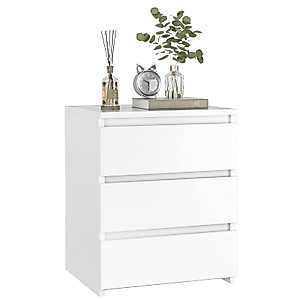 FOTOSOK White Nightstand with 3 Drawers, White Bedside Table Night Stand for Bedroom with Cut-Out Handle, Sofa Side Table 3 Drawer Nightstand for Bedroom, 17.7W*15D*21.7H