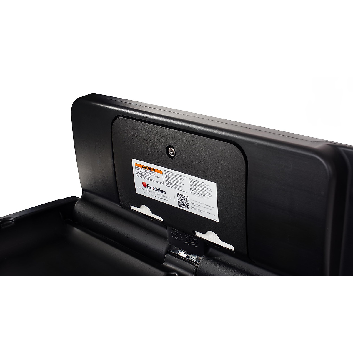 Foundations 200-EH-02 Ultra Horizontal Wall Mounted Baby Changing Station, Polyethylene with Heavy Duty Stainless Steel Hinge, Built-in Liner Dispenser, Two Bag Hooks - Black