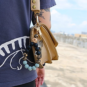 Poagoep Silicone Key Ring Bracelet Beaded keychain Wristlet Beaded Bangle Wristlet Keychain House Car Keys for Women(Leopard)