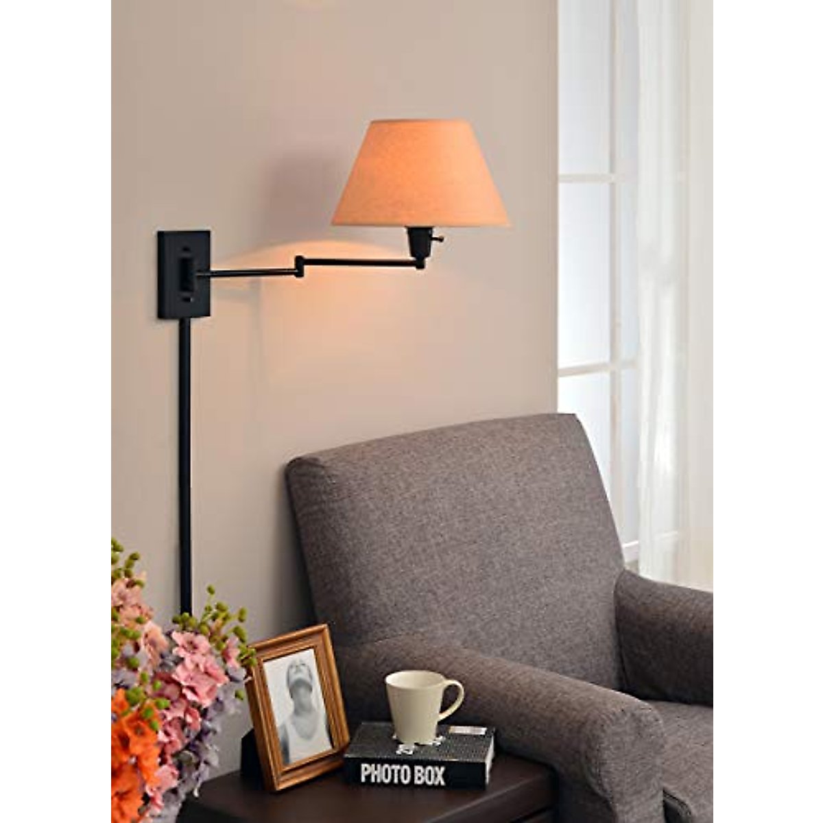 Kenroy Home 30110BLKP Simplicity Wall Swing Arm Lamp with Matte Black Finish, Modern Style, 14" Height, 15.5" Width, 25" Depth