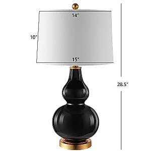 SAFAVIEH Lighting Collection Karlen Modern Contemporary Black/ Gold Leaf Double Gourd 29-inch Bedroom Living Room Home Office Desk Nightstand Table Lamp Set of 2 (LED Bulbs Included)