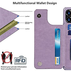 iCoverCase for iPhone 12 Pro Max Wallet Case with Card Slots Holder and Wrist Strap [RFID Blocking] Embossed Leather Kickstand Magnetic Clasp Shockproof Cover 6.7 Inch (Heart Purple)