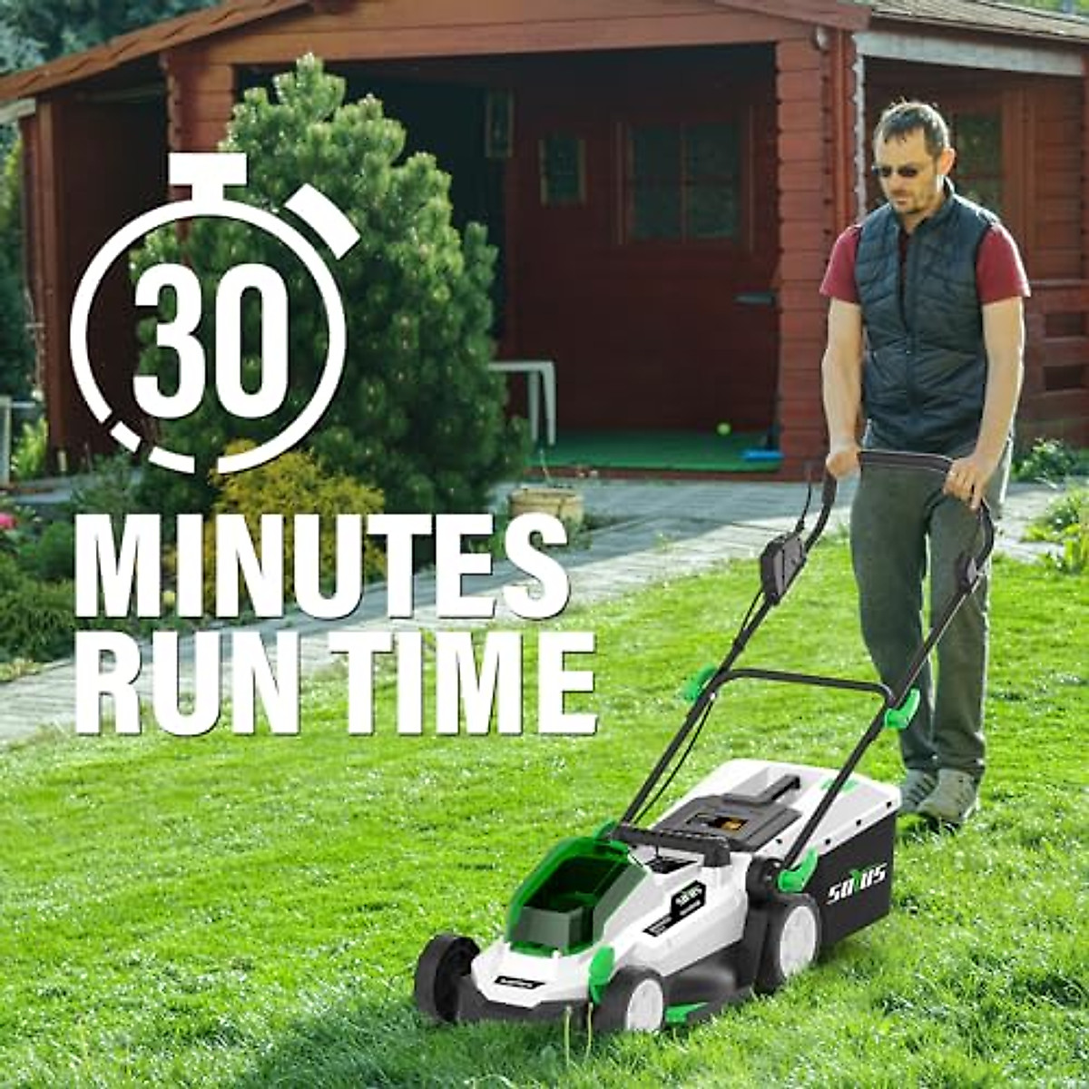 SOYUS Lawn Mower, 13-Inch 20V Electric Lawn Mowers Cordless with Brushless Motor, 5-Position Height Adjustment, Includes 30L Collection Bag, 4.0Ah Battery and Charger