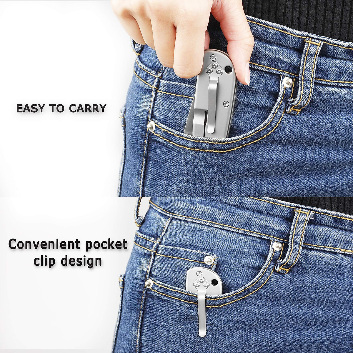 YOUSUNLONG Folding Knife - One Hand Open Pocket Knife With Clip - EDC Tactical Knife - Quick Open Survival Knife Grip - D2 Steel Blade