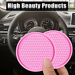 4 PCS Honeycomb Anti Slip Silicone Car Coasters, Universal Auto Fixed Tea Coaster (Pink)