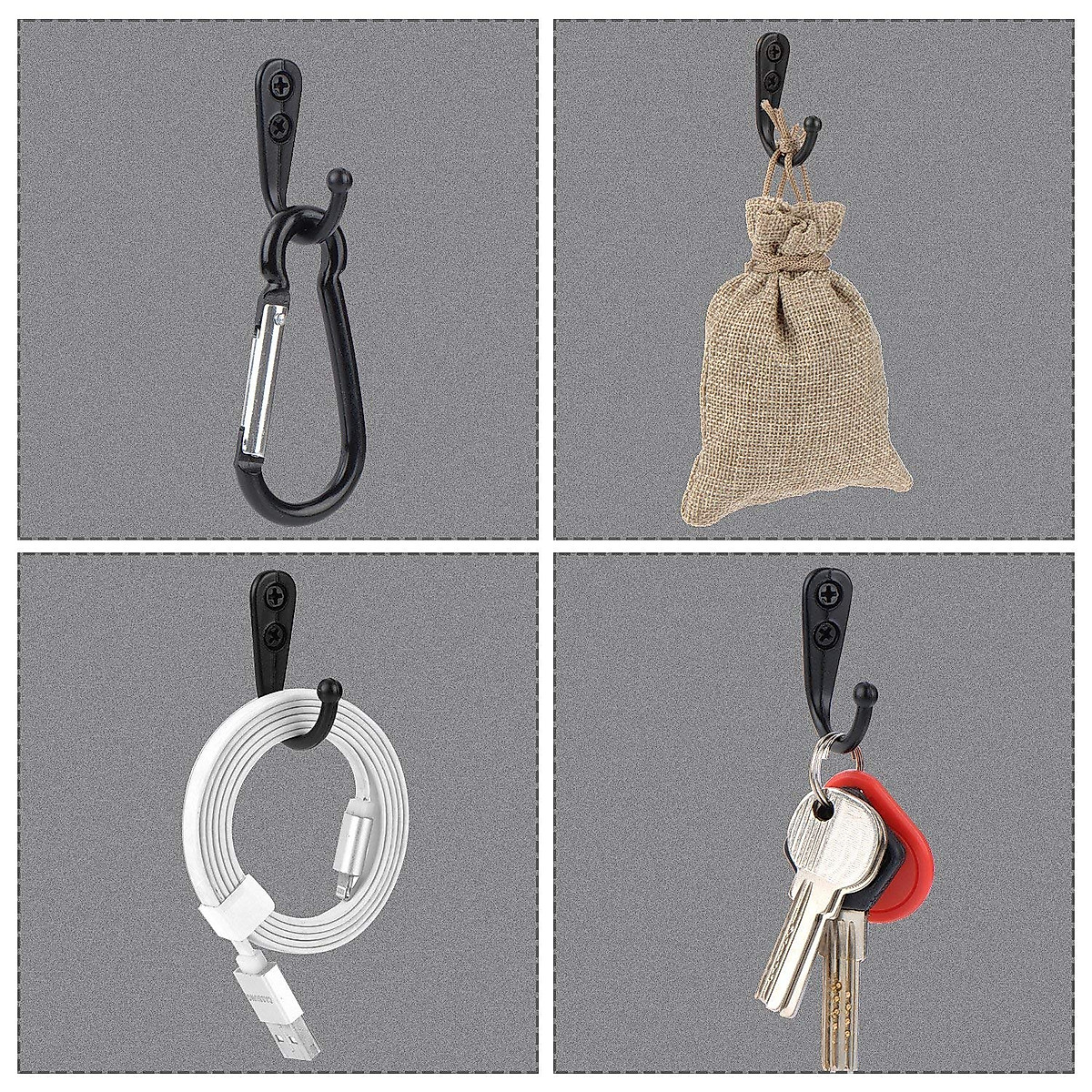 Onwon 20 Pieces Wall Mounted Hooks with 50 Pieces Screws, Vintage Style Robe Hooks Single Coat Hanger Coat Hooks (Black)