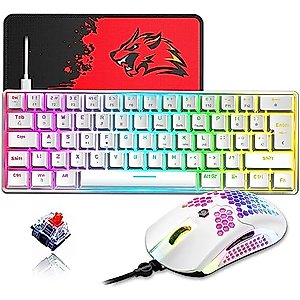SELORSS ZIYOULANG T60 60% Compact Mechanical Gaming Keyboard RGB Chroma Type C Ergonomic Mini Keyboard UK Layout 12000DPI Gaming Mouse Honeycomb Shell for PC/PS4/PS5/Xbox(Red Switch)