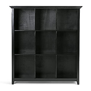 SIMPLIHOME Acadian SOLID WOOD 44 Inch Transitional 9 Cube Bookcase and Storage Unit in Black, For the Living Room, Study Room and Office