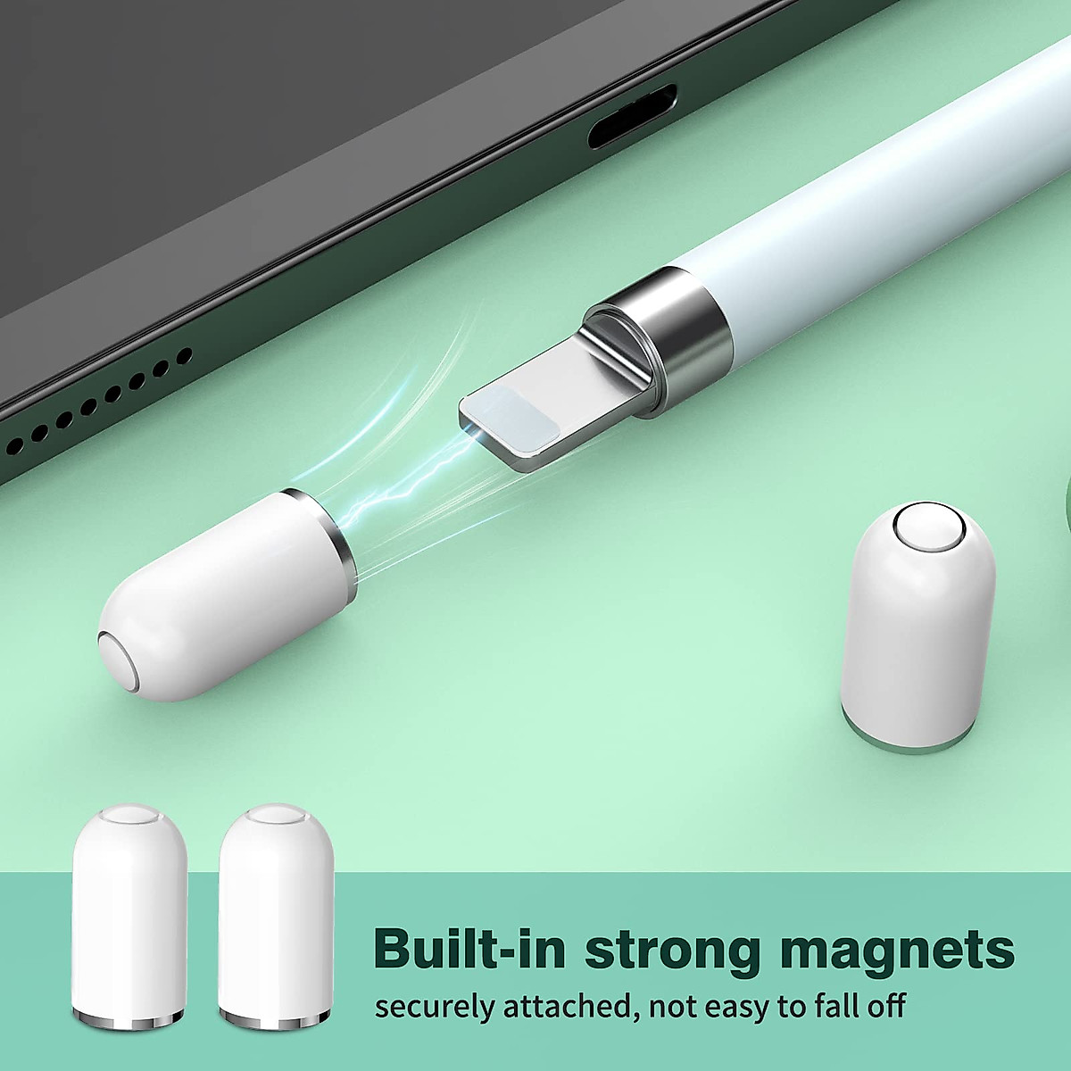 Jelanry Magnetic iPencil Cap Replacement with Silicone Cap Holder for Apple Pencil 1st Gen, Anti-Lost Protective Cover Pencil Accessories for iPad A16 11th 10th 9 8 7 6 Air Mini Pro(2 Cap+4 Cap Cover)