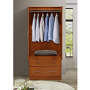 Hodedah Two Door Wardrobe with Two Drawers and Hanging Rod plus Mirror, Cherry