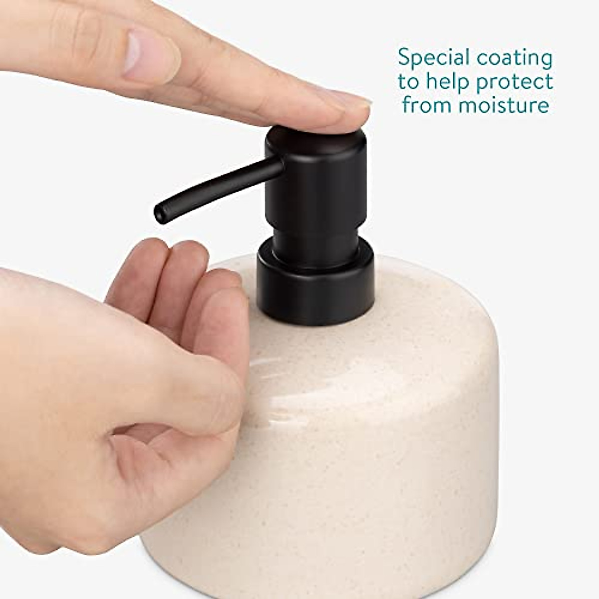 Navaris Ceramic Bathroom Accessories Set (3 Pieces) - Includes Soap Dispenser, Toothbrush Holder, Soap Dish - Modern Bath Accessory Holders - Sand