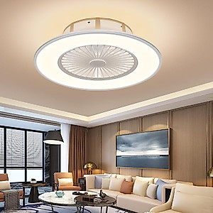 22 Inch Ceiling Fan with Lights Remote Control, Bladeless Bedroom Ceiling Fans with Lights Dimmable, 6 Speeds LED Ceiling Fan Quiet, Night Light/Color Temperature Adjustment/Timing Off/App Control