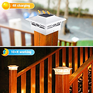 VOLISUN Solar Post Cap Lights,6Pack Outdoor Fence Post Cap Lights, White/Black Solar Powered Deck Lights for Dock Waterproof 2 Color Modes,4x4/6x6 Wooden/Vinyl Posts